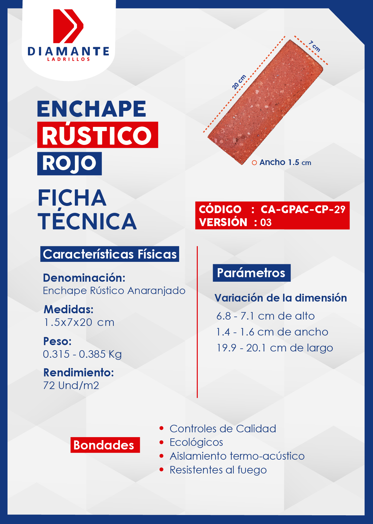 Enchape Rústico Rojo (Caja 50 und) | Ladrillos Diamante